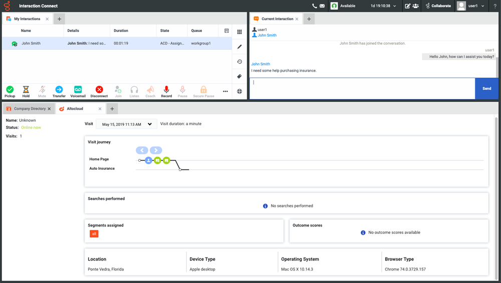 Interaction Connect Help - Altocloud view