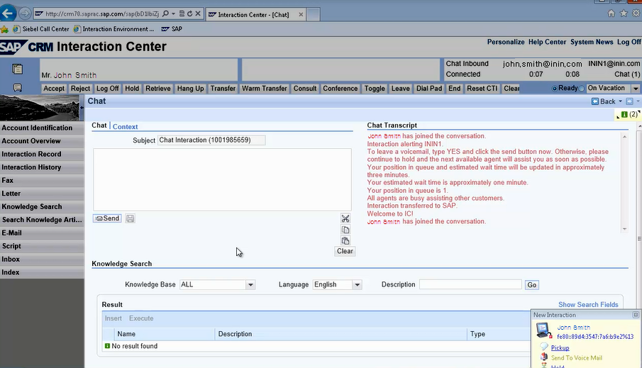 SAP CRM Integration Technical Reference - Screen pop