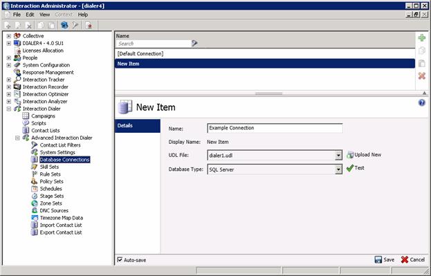 Interaction Dialer Manager Help Database Connections View