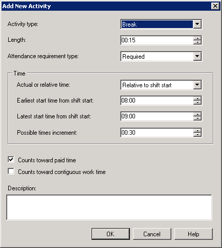 Interaction Optimizer Administration Help - Add or Edit Shift Activities