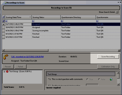Interaction Quality Manager Help - Score a Recording