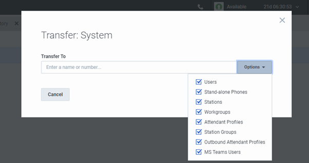 Interaction Connect Help - Transfer a call to MS Teams User