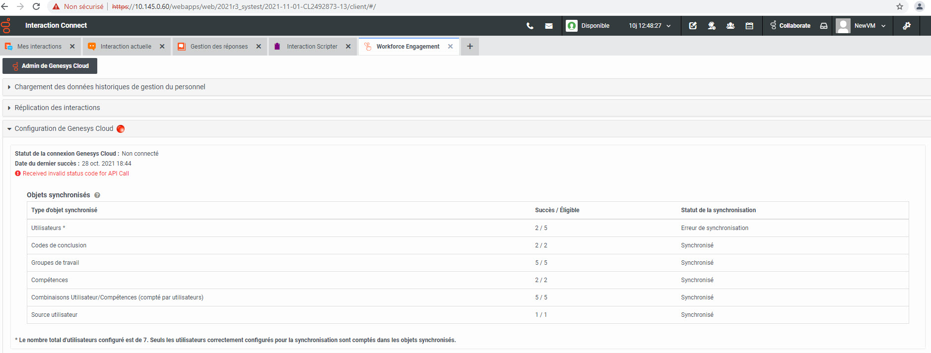 Interaction Connect Statut De La Configuration De Genesys Cloud