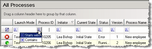 Interaction Process Automation Monitor Help - Filtering the Process View