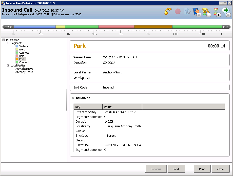 Tracker Interaction Segments Technical Reference Park Scenario