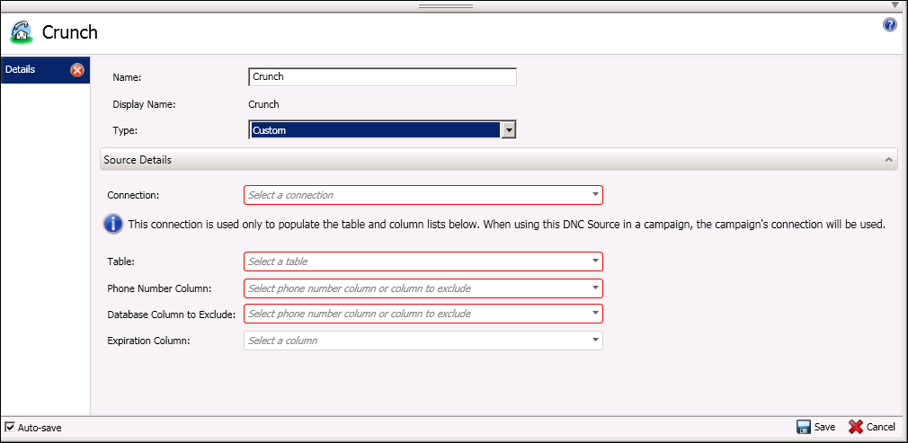 Interaction Dialer Manager Help - Custom Source Details