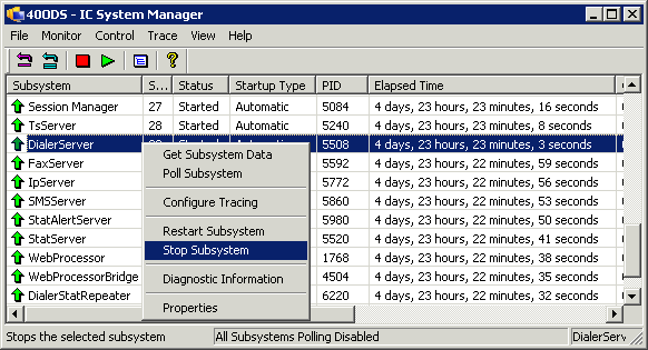Interaction Dialer Manager Help - How to restart Dialer subsystems