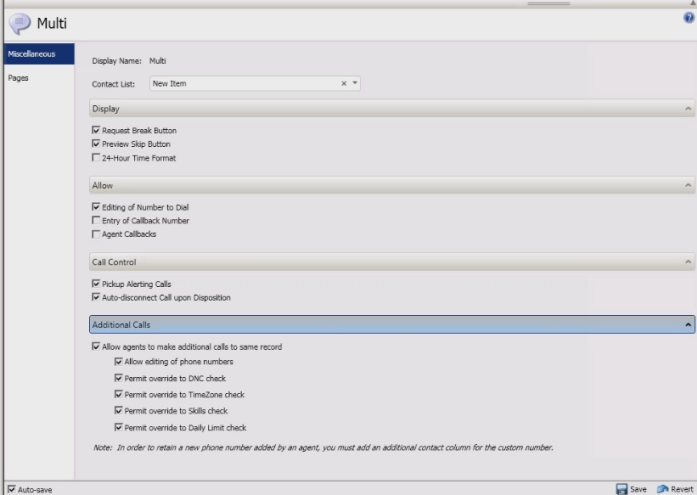 Interaction Dialer Manager Help - Miscellaneous tab