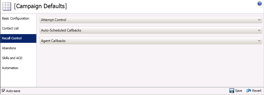 Interaction Dialer Manager Help - Recall Control Tab