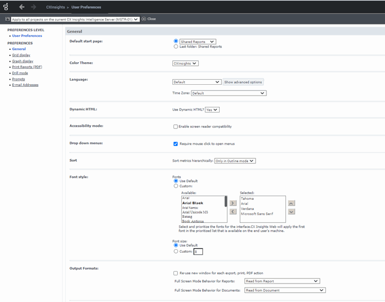 PureConnect CX Insights Help - Configure User Preferences