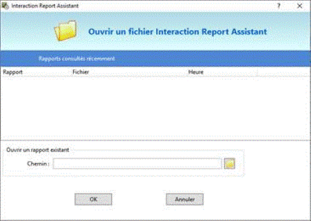 Aide d'Interaction Report Assistant - Ouvrir un fichier de rapport sauvegardé