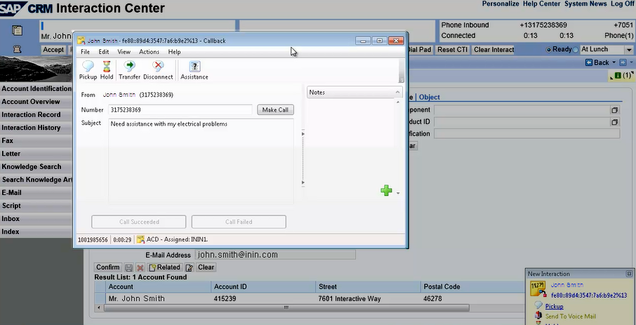 SAP CRM Integration Technical Reference - Screen pop