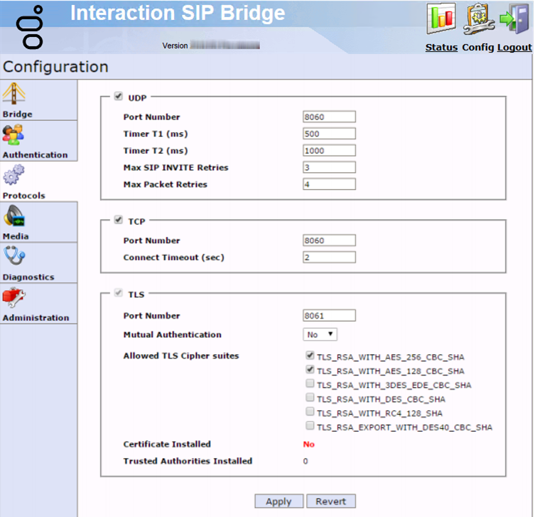 Sip Bridge Technical Reference Configuration Protocols Page