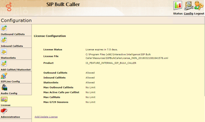 SIP Bulk Caller Technical Reference - Applying the License