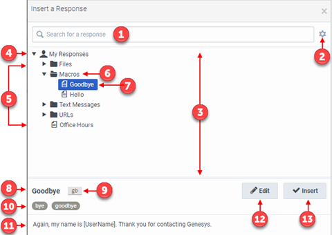 PureConnect for Salesforce - Insert a Response dialog box