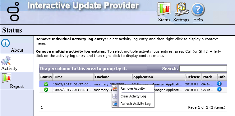 Interactive Update Technical Reference - View Update Activity